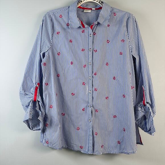 Rafaella | Tops | Rafaella Womens Lp Blue Striped Nautical Anchors Red ...
